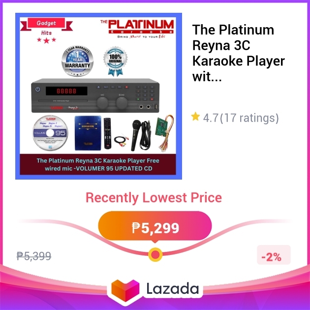 The Platinum Reyna 3C Karaoke Player with 18,000++ Songs with Free wired microphone -VOLUME 96 ...