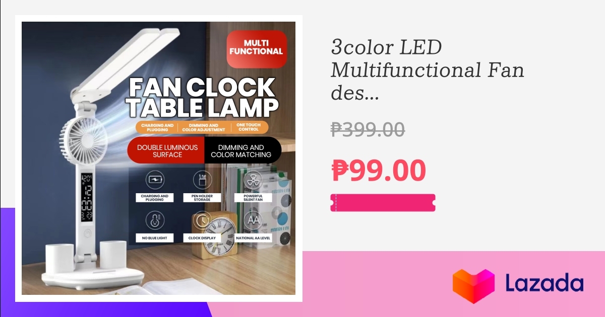 3color LED Multifunctional Fan desk lamp with fan clock USB dual head ...