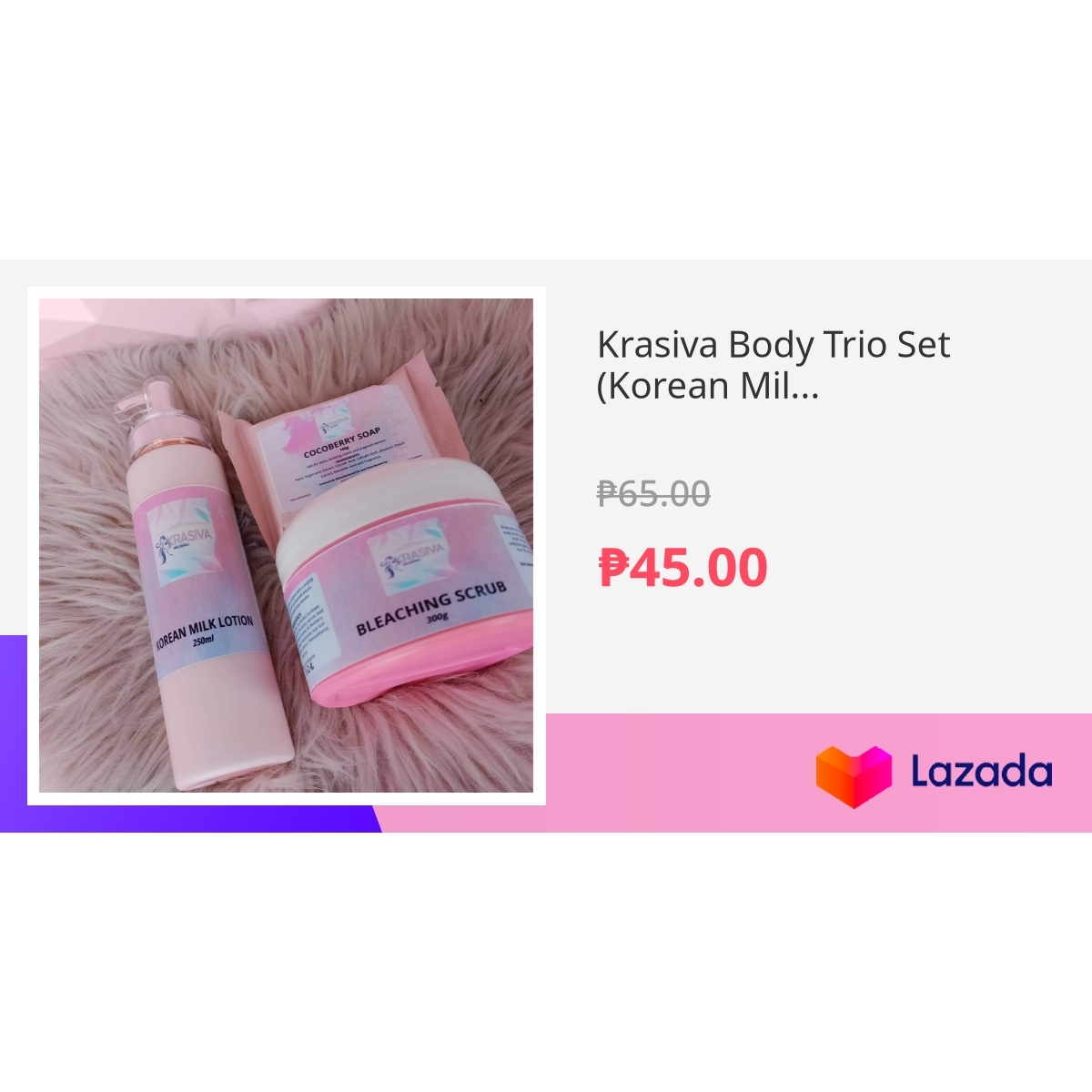 Krasiva Body Trio Set (Korean Milk Lotion 250 ML SPF85, Body Scrub 300g ...