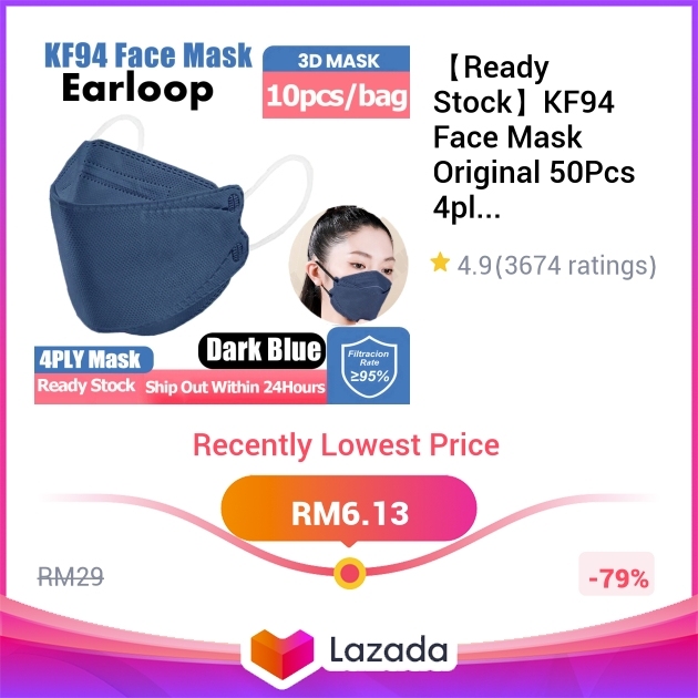 【Ready Stock】KF94 Face Mask Original 50Pcs 4ply for Adult 3D mask face ...