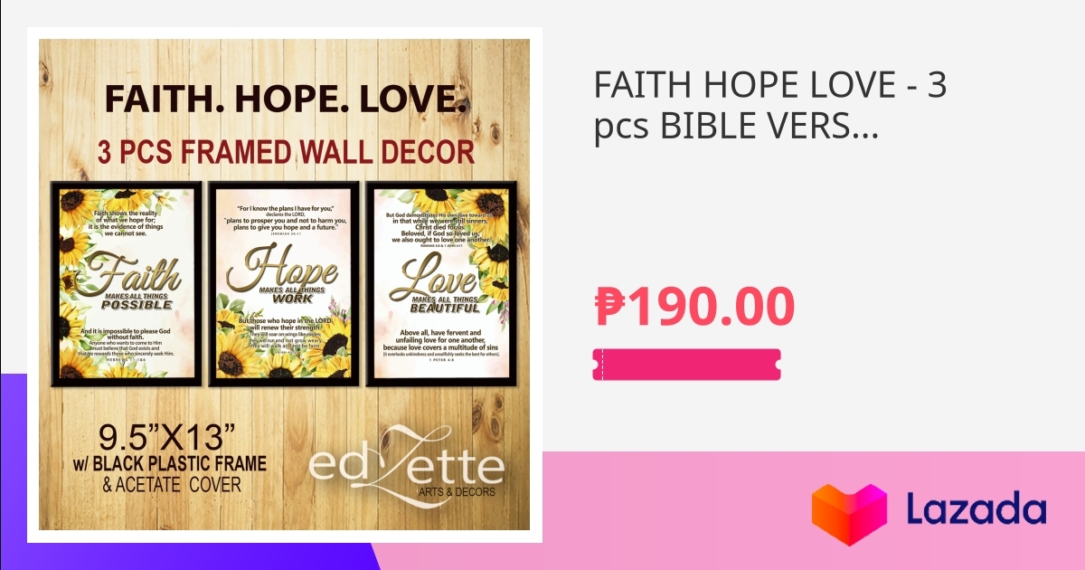 FAITH HOPE LOVE - 3 pcs BIBLE VERSE WALL DECOR - POSTER w/ THICK CHIP ...