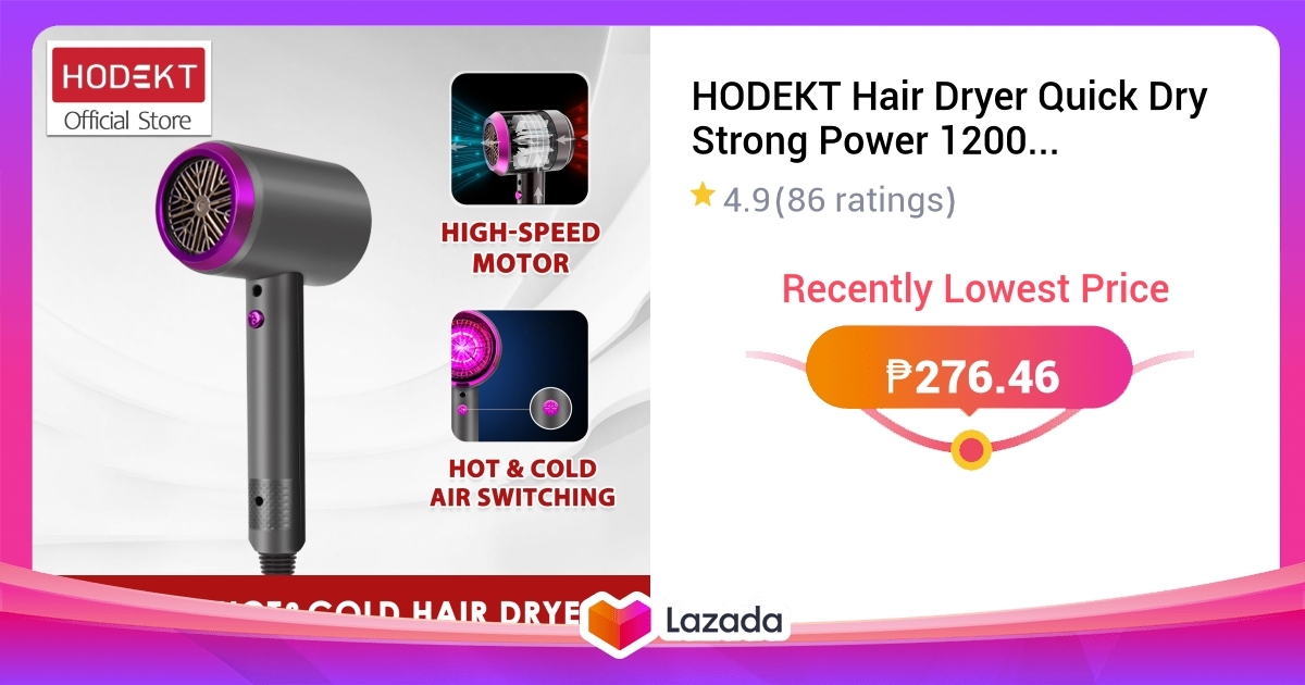 HODEKT Hair Dryer Quick Dry Strong Power 1200W Hot & Cold Smart ...