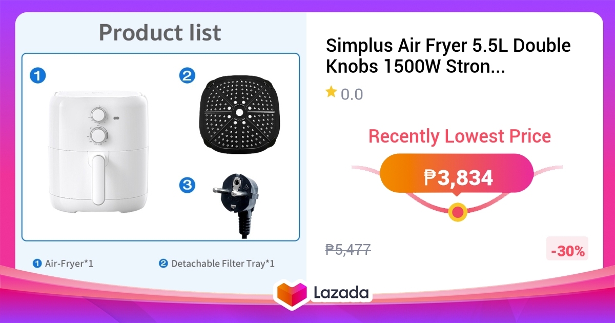Simplus Air Fryer 5.5L Double Knobs 1500W Strong Power Multi-functional ...
