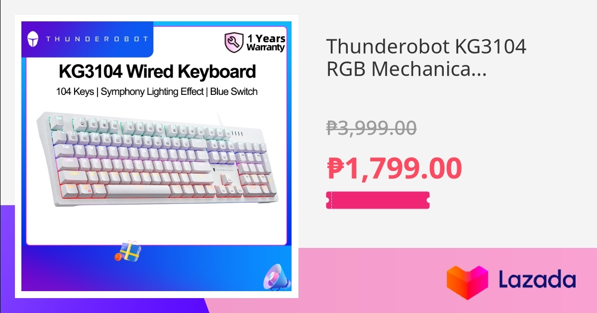 Thunderobot KG3104 RGB Mechanical Keyboard Wired USB Gaming Keyboard 104 Keys Gamer Blue Switch ...