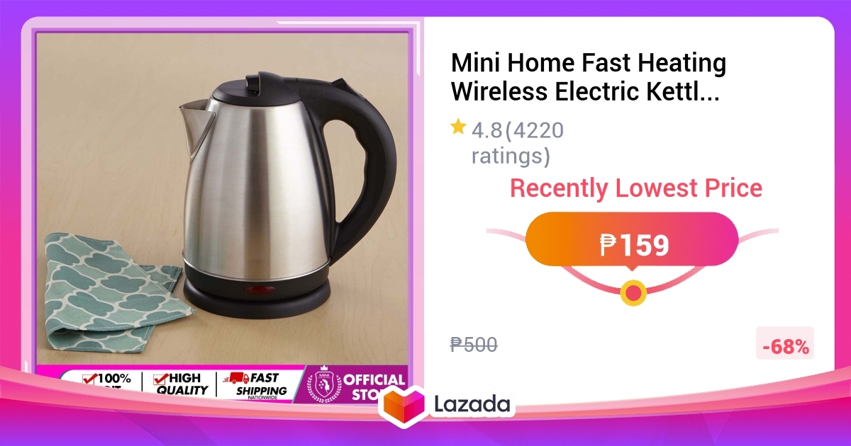 Mini Home Fast Heating Wireless Electric Kettle 1.8L (Silver)