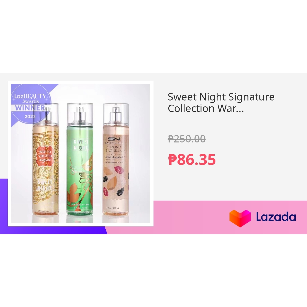 Sweet Night Signature Collection Warm Vanilla Sugar Fine Fragrance Mist ...