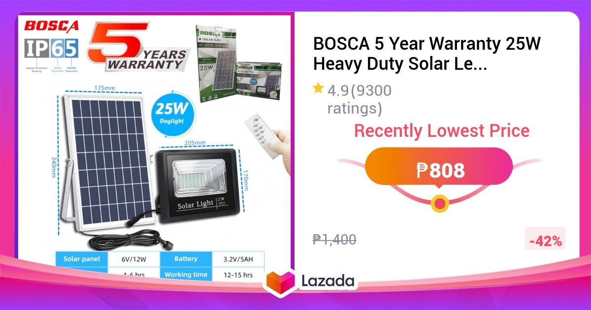 BOSCA 5 Year Warranty 25W Heavy Duty Solar Led Outdoor Flood Light ...