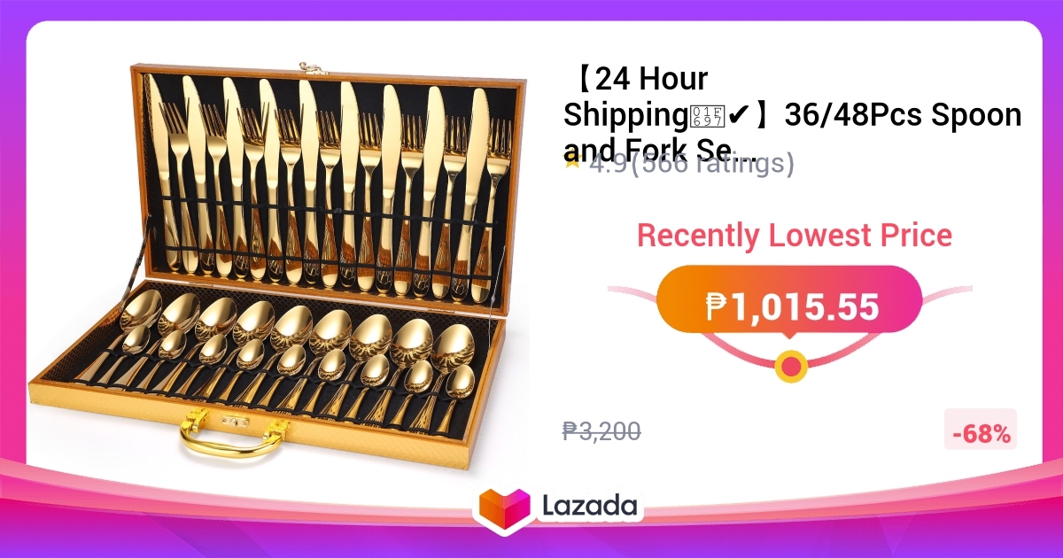 【24 Hour Shipping🚗 ️】36/48Pcs Spoon and Fork Set Stainless Gold Cutlery ...