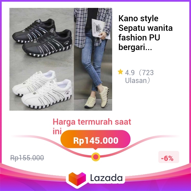 Kano style Sepatu wanita fashion PU bergaris kulit casual sepatu kets ...