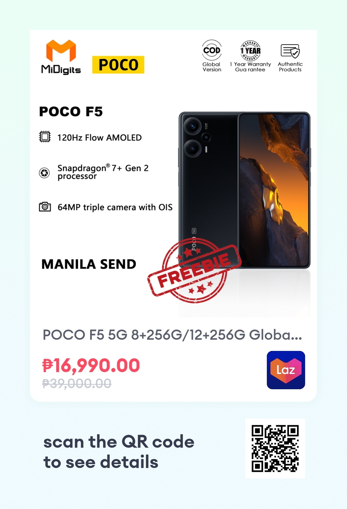POCO F5 5G 8+256G/12+256G Global Snapdragon® 7+ Gen 2 120Hz Flow AMOLED 64MP triple camera with ...
