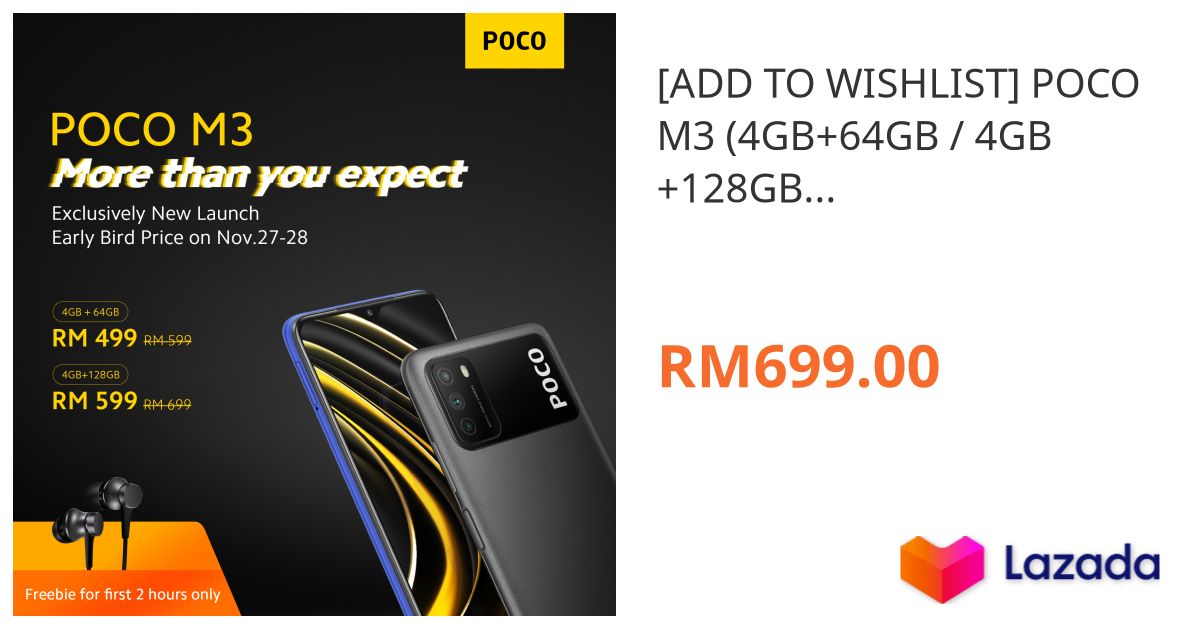 [ADD TO WISHLIST] POCO M3 (4GB+64GB / 4GB +128GB) Smartphone Global ...