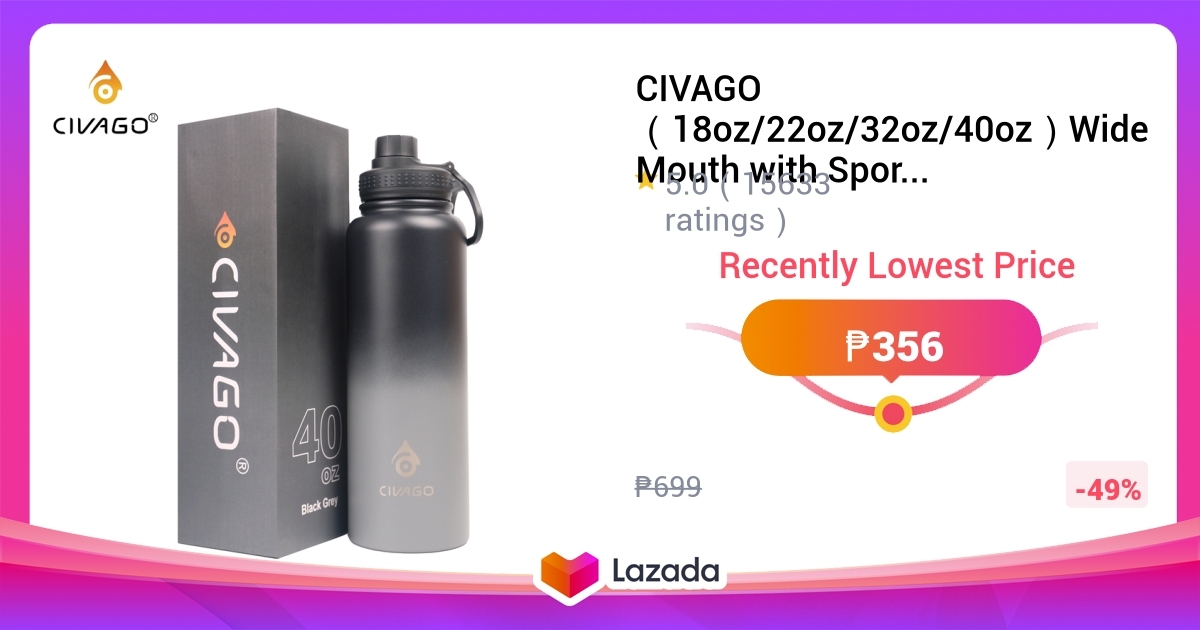 CIVAGO （18oz/22oz/32oz/40oz）Wide Mouth with Sport Lid Vacuum Insulated ...