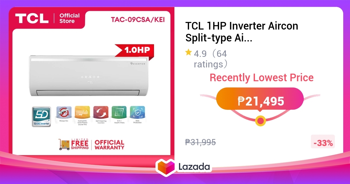 TCL 1HP Inverter Aircon Split-type Air Conditioner TAC-09CSA/KEI (White)