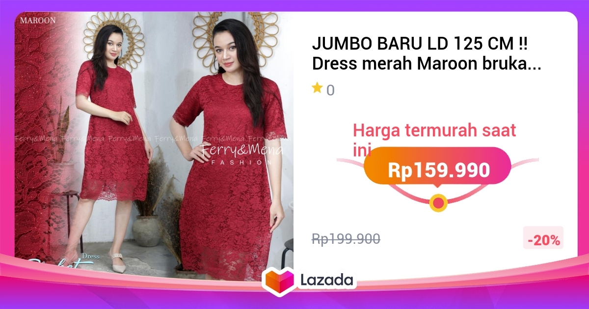 JUMBO BARU LD 125 CM !! Dress merah Maroon brukat midi korea paskah ...