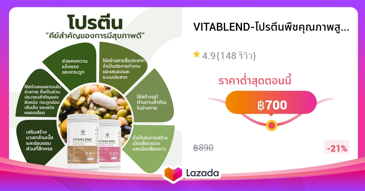 VITABLEND-โปรตีนพืชคุณภาพสูง สำหรับผู้สูงอายุและวัยทำงาน (MALT FLAVOR)