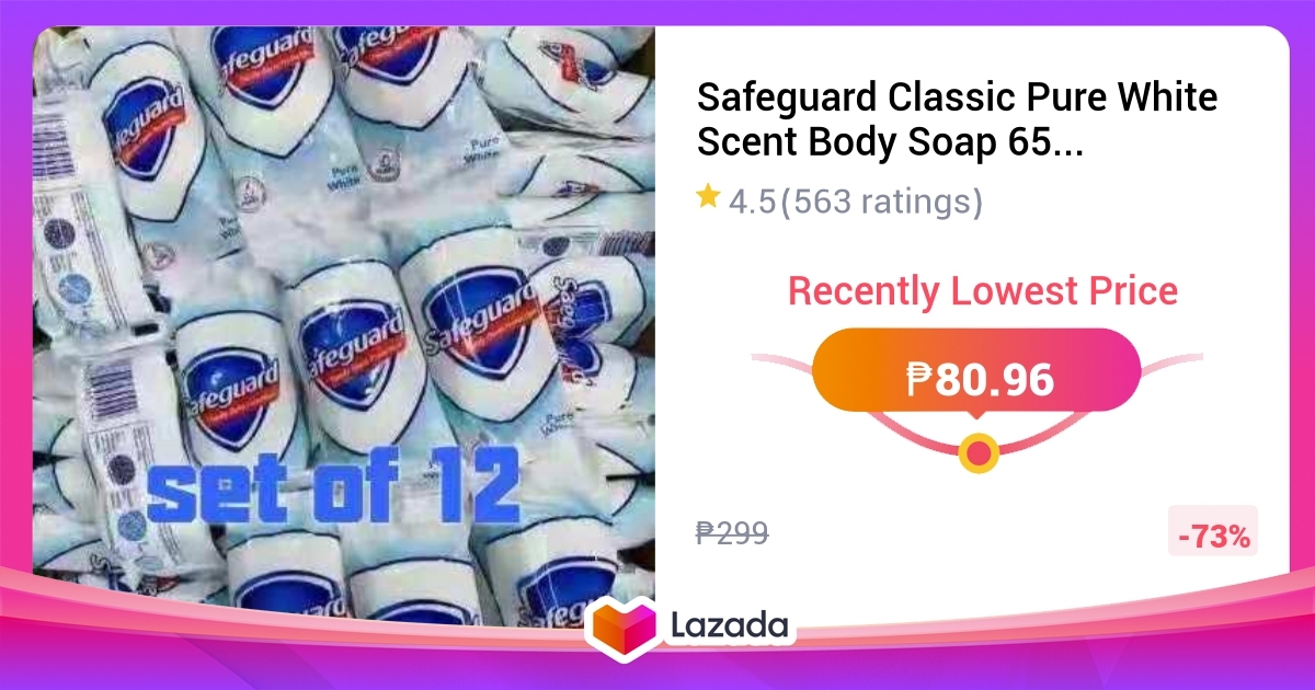 Safeguard Classic Pure White Scent Body Soap 65g ( set of 12)