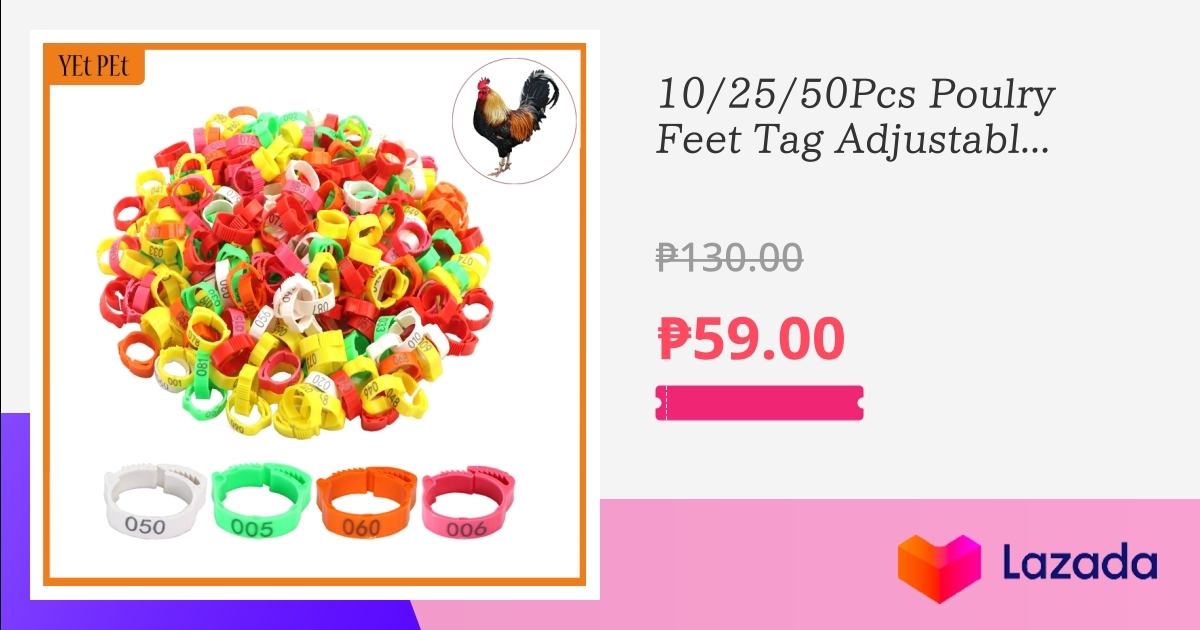 10/25/50Pcs Poulry Feet Tag Adjustable Foot Rings- Colorful Numbered ...