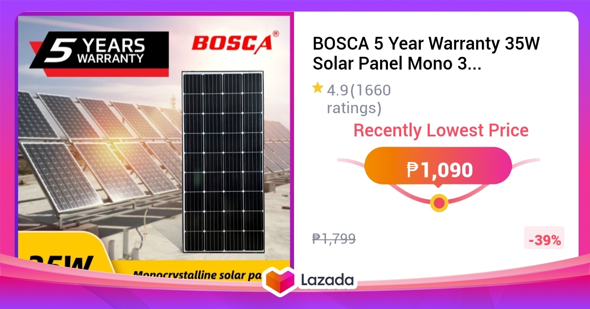 BOSCA 5 Year Warranty 35W Solar Panel Mono 35 Watt 12 Volt Pv Solar ...