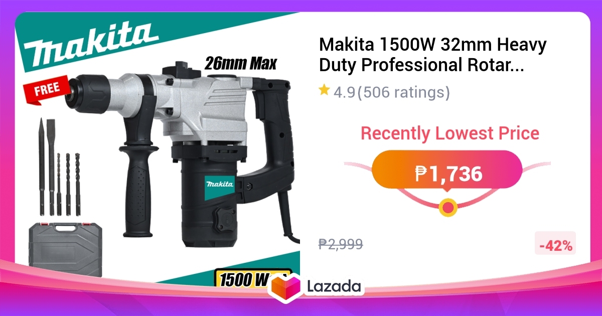Makita 1500W 32mm Heavy Duty Professional Rotary Hammer Drill With Case