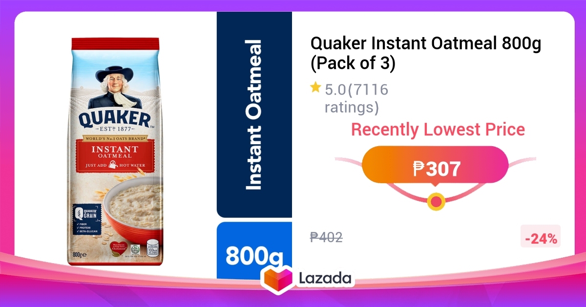 Quaker Instant Oatmeal 800g (Pack of 3)