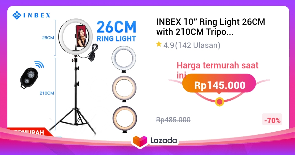 INBEX 10'' Ring Light 26CM with 210CM Tripod +Bluetooth remote shutter ...
