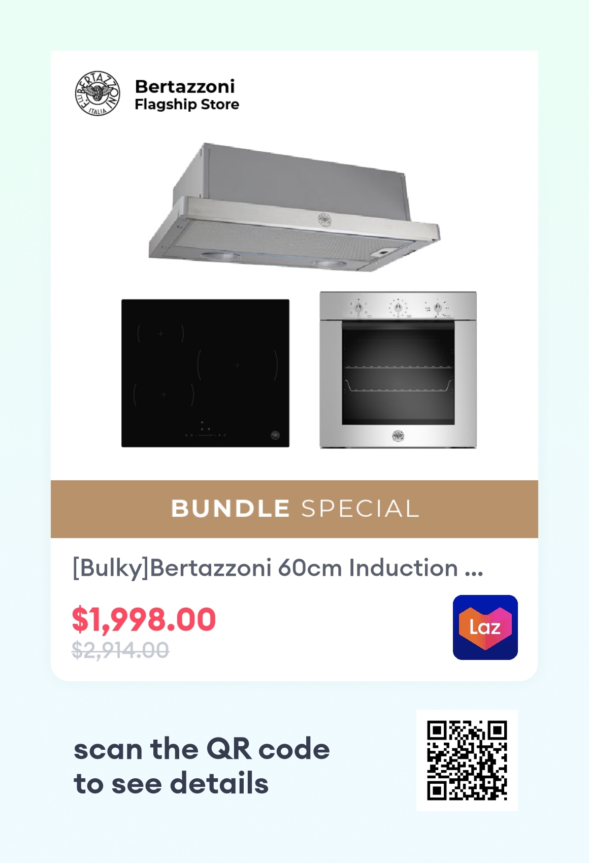 [Bulky]Bertazzoni 60cm Induction + Oven + Hob Bundle (60cm P603I30NV ...