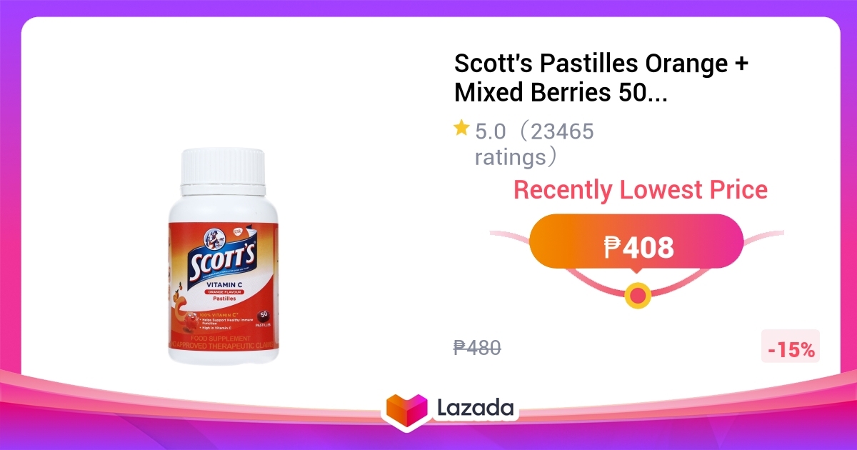Scott's Pastilles Orange + Mixed Berries 50s [Pack of 2] with 100% ...