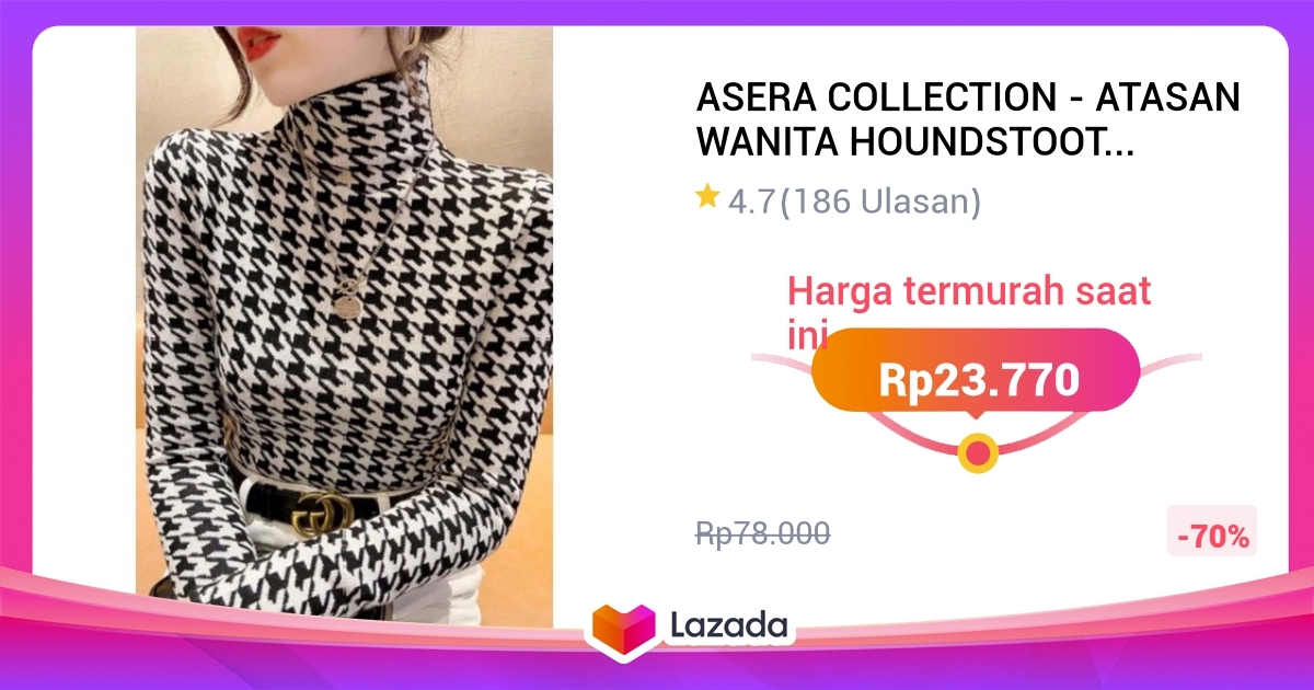 ASERA COLLECTION - ATASAN WANITA HOUNDSTOOTH RIBBED KNIT LONGSLEEVE ...