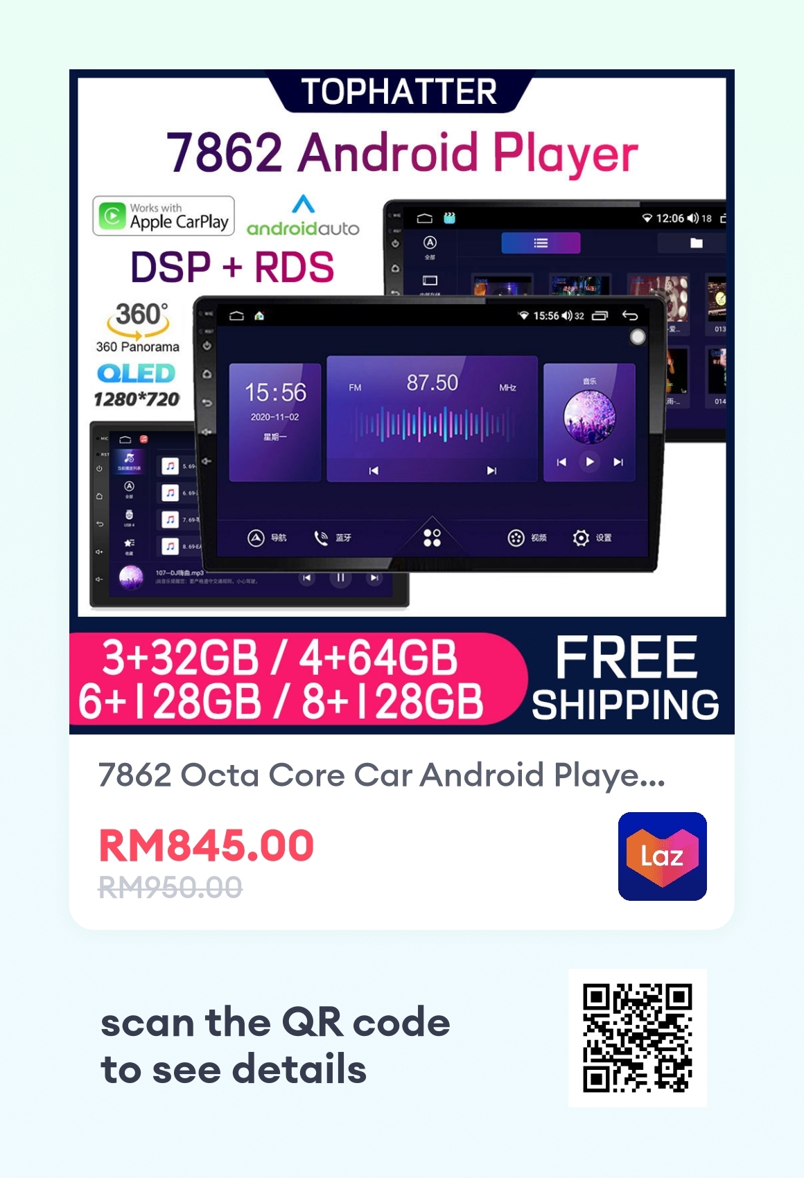 7862 Octa Core Car Android Player (WIFI, 4G, IPS QLED, DSP, GPS ...