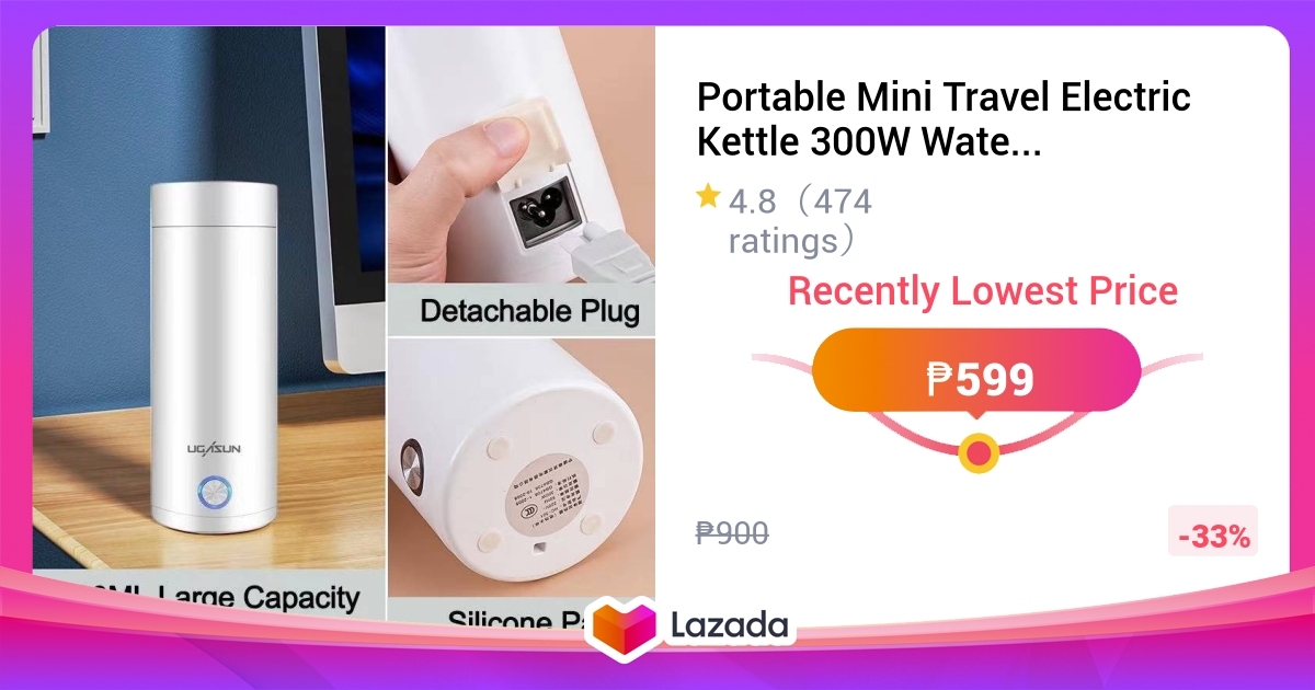 Portable Mini Travel Electric Kettle 300W Water Heating Bottle ...