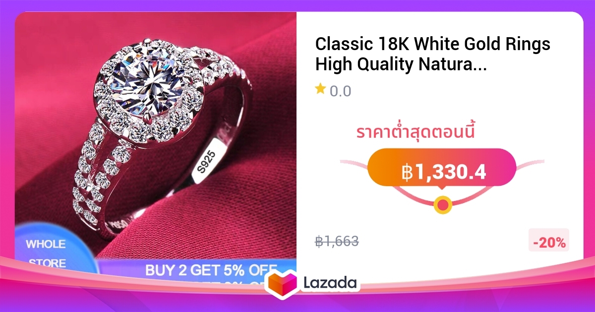 Classic 18K White Gold Rings High Quality Natural Zirconia Diamond 925 Sterling Silver Wedding ...