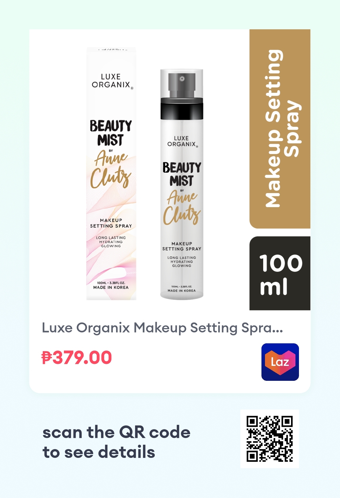 Luxe Organix Makeup Setting Spray Beauty Mist by Anne Clutz 100ml