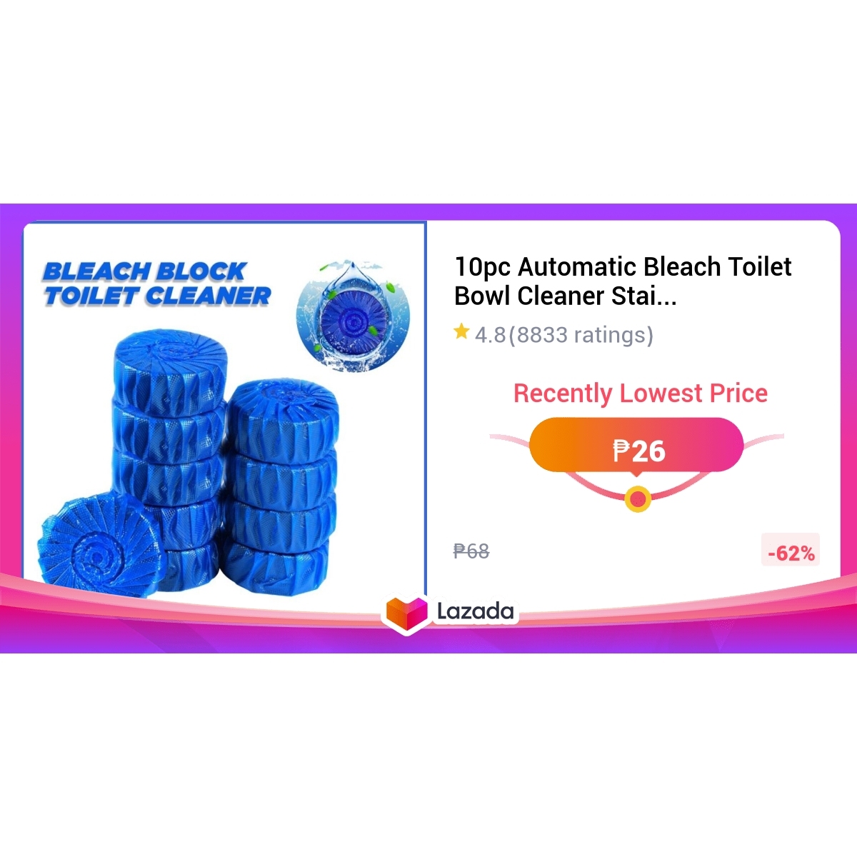 10pc Automatic Bleach Toilet Bowl Cleaner Stain Remover Blue Tab Tablet ...