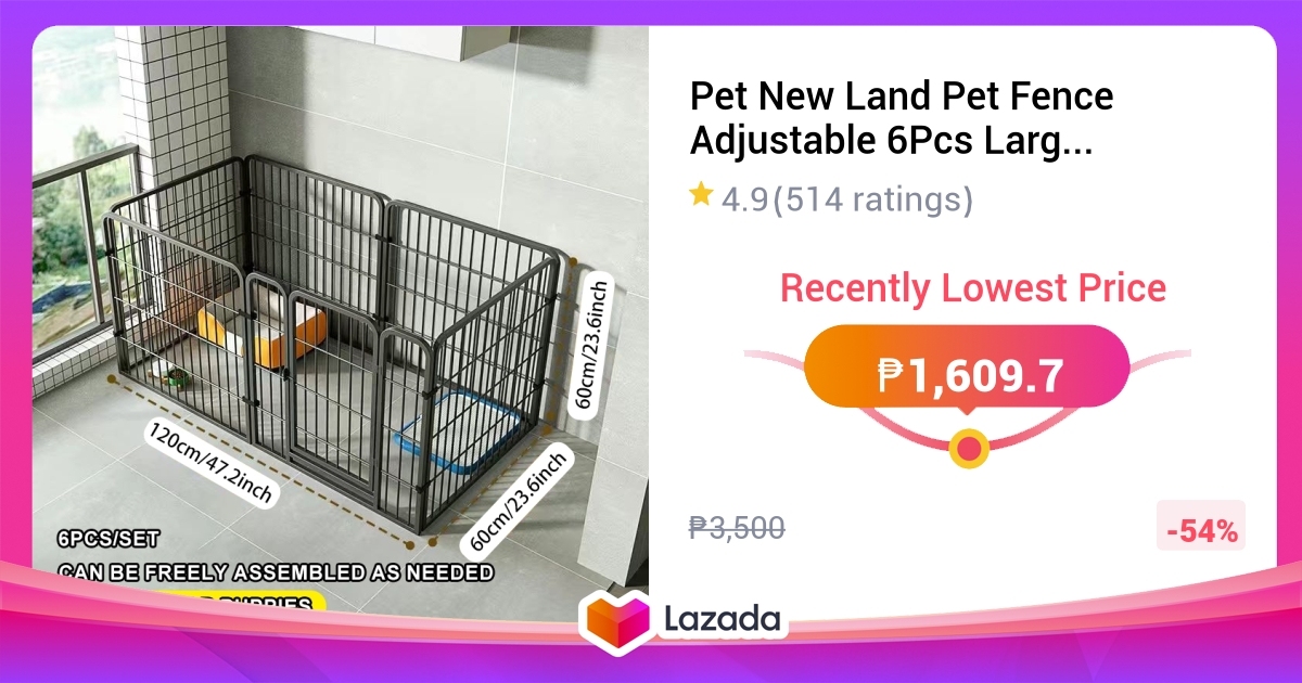 Pet New Land Pet Fence Adjustable 6Pcs Large space DIY Dog cage cat ...