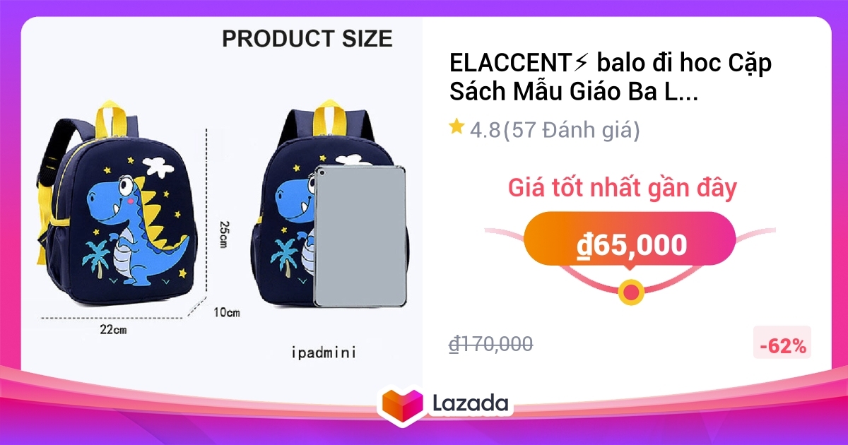 ELACCENT⚡ balo đi hoc Cặp Sách Mẫu Giáo Ba Lô Khủng Long Cho Bé 1-6 ...