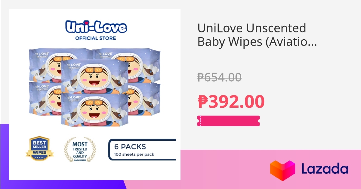UniLove Unscented Baby Wipes (Aviation Series) 100's Pack of 6