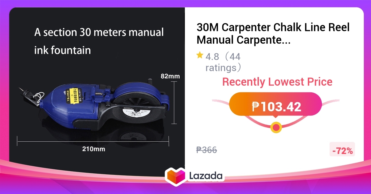 30M Carpenter Chalk Line Reel Manual Carpenter Ink Marker Woodworking ...