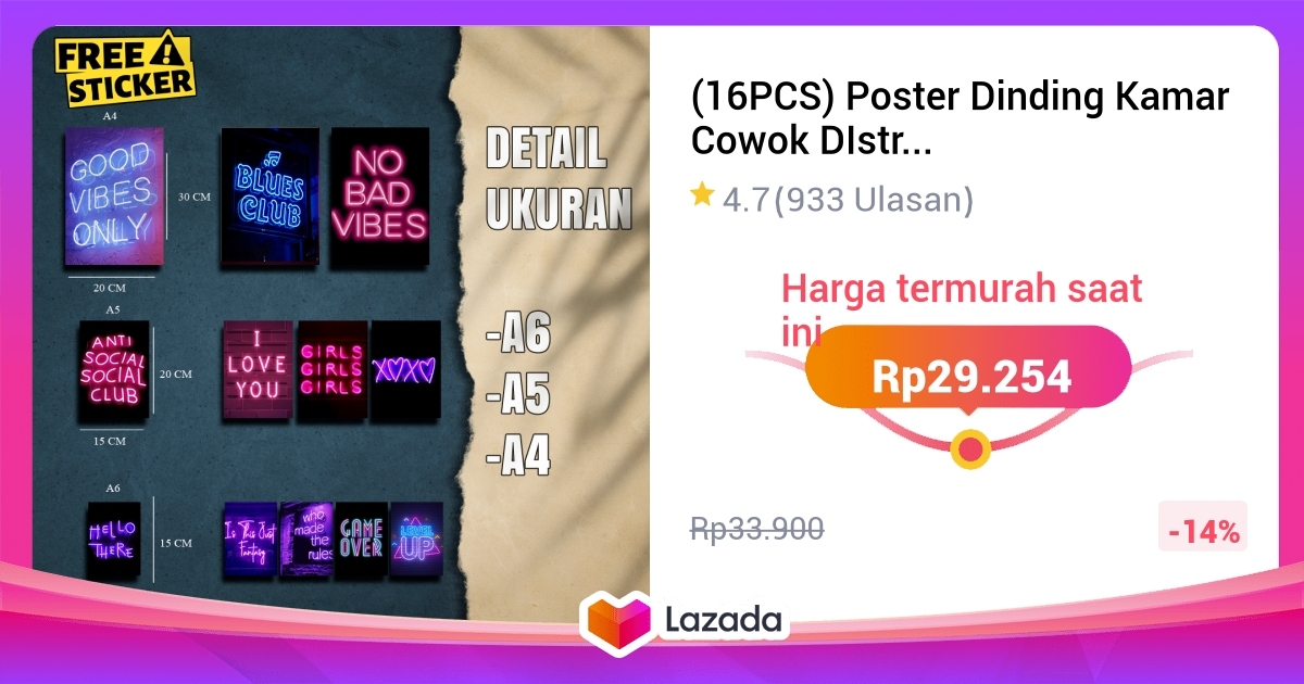 (16PCS) Poster Dinding Kamar Cowok DIstro Aesthetic Ukuran A6 aesthetic ...
