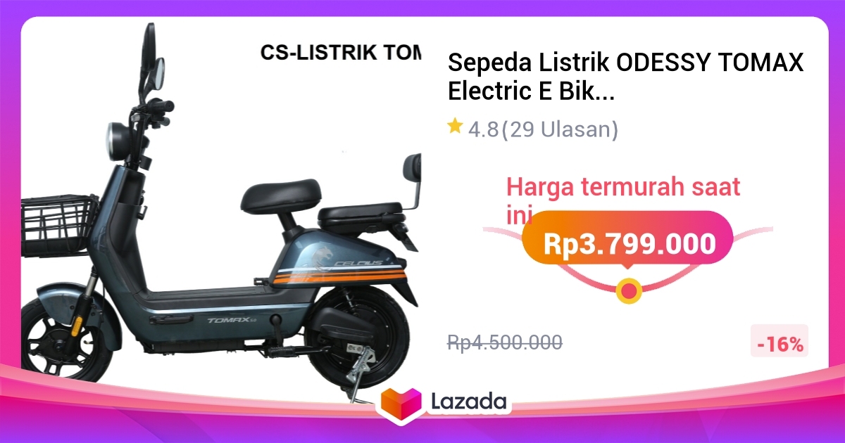 Sepeda Listrik ODESSY TOMAX Electric E Bike BATERAI 48V/12 AMPHERE ...