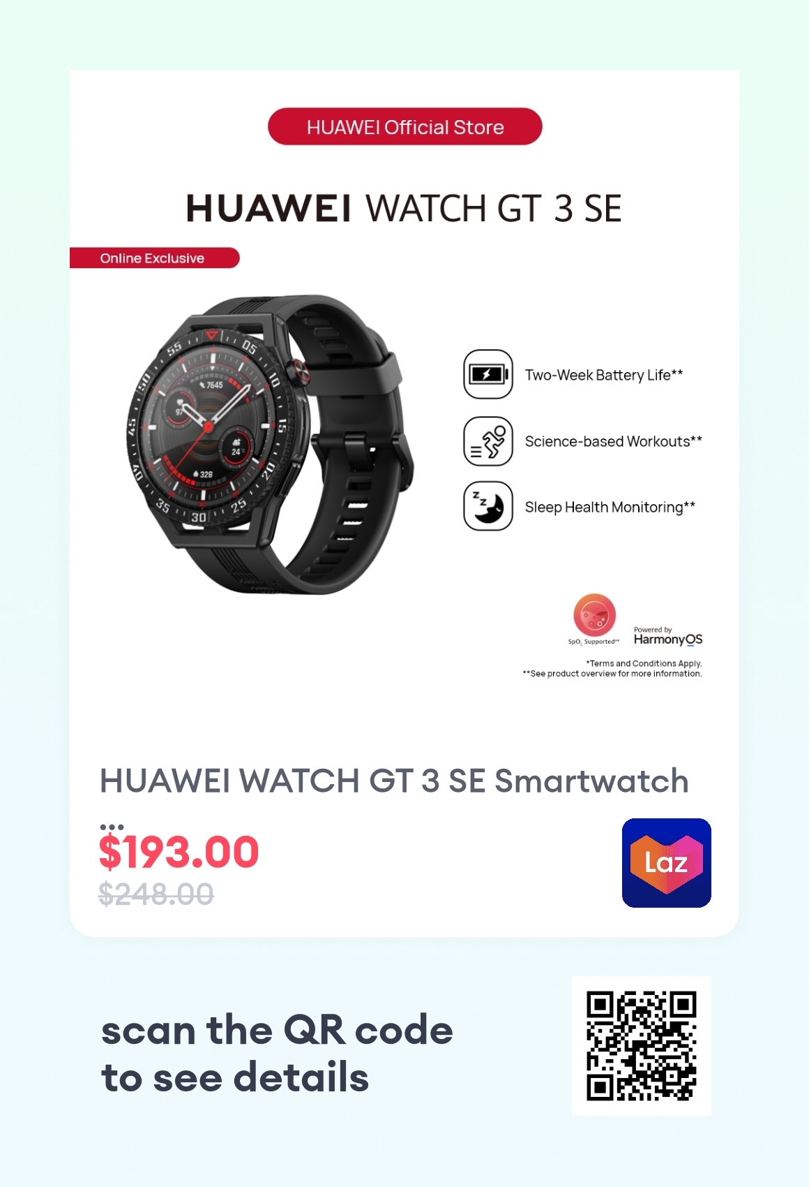HUAWEI WATCH GT 3 SE Smartwatch | 100+ Science-based Workout Modes ...