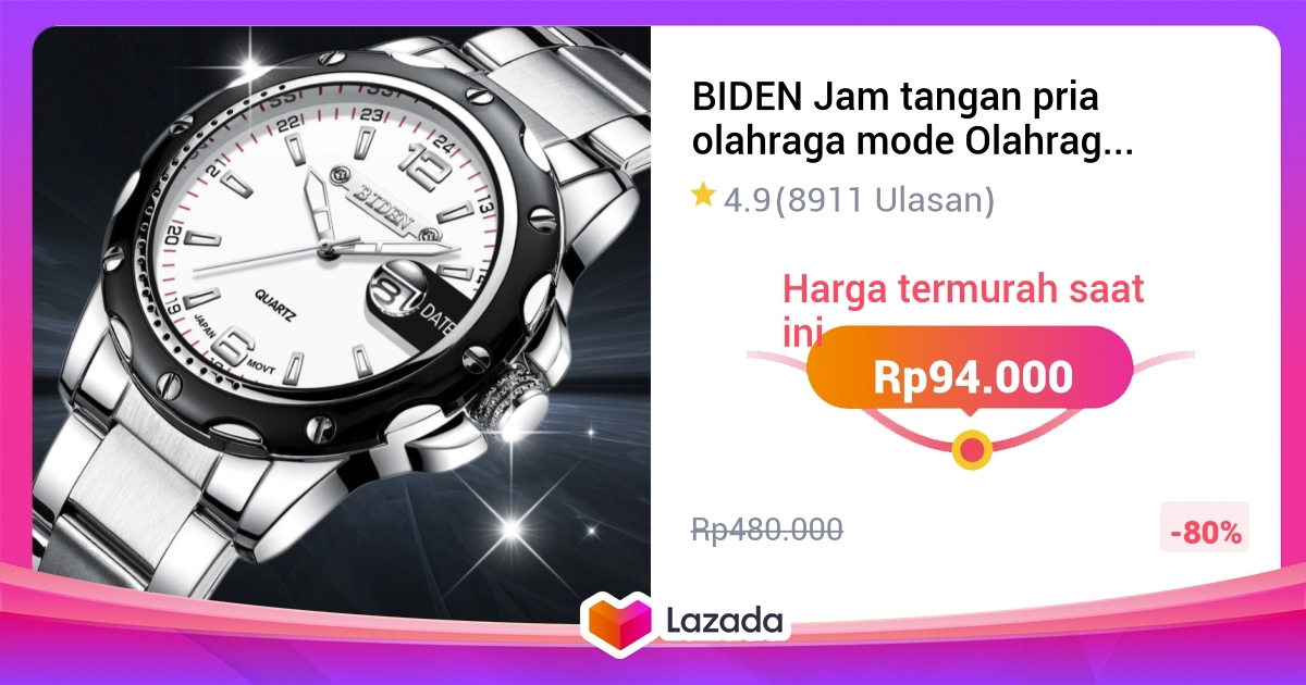 BIDEN Jam tangan pria olahraga mode Olahraga Kuarsa Jam Tangan Tahan Air Pria tali stainless ...