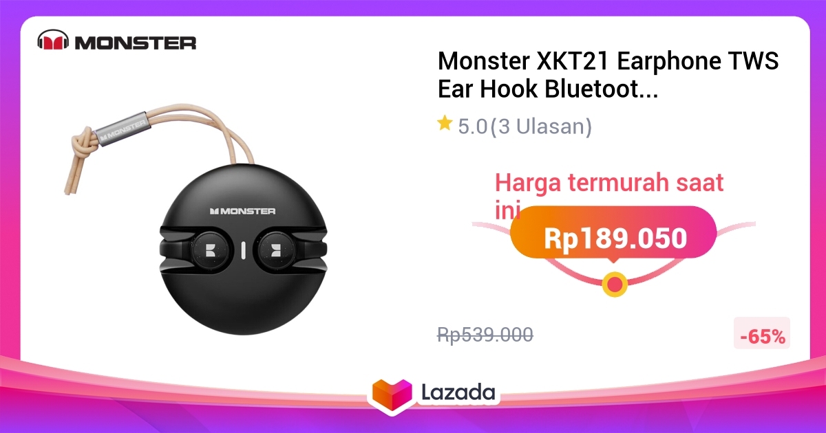 Monster XKT21 Earphone TWS Ear Hook Bluetooth Headset Earbuds Headphone