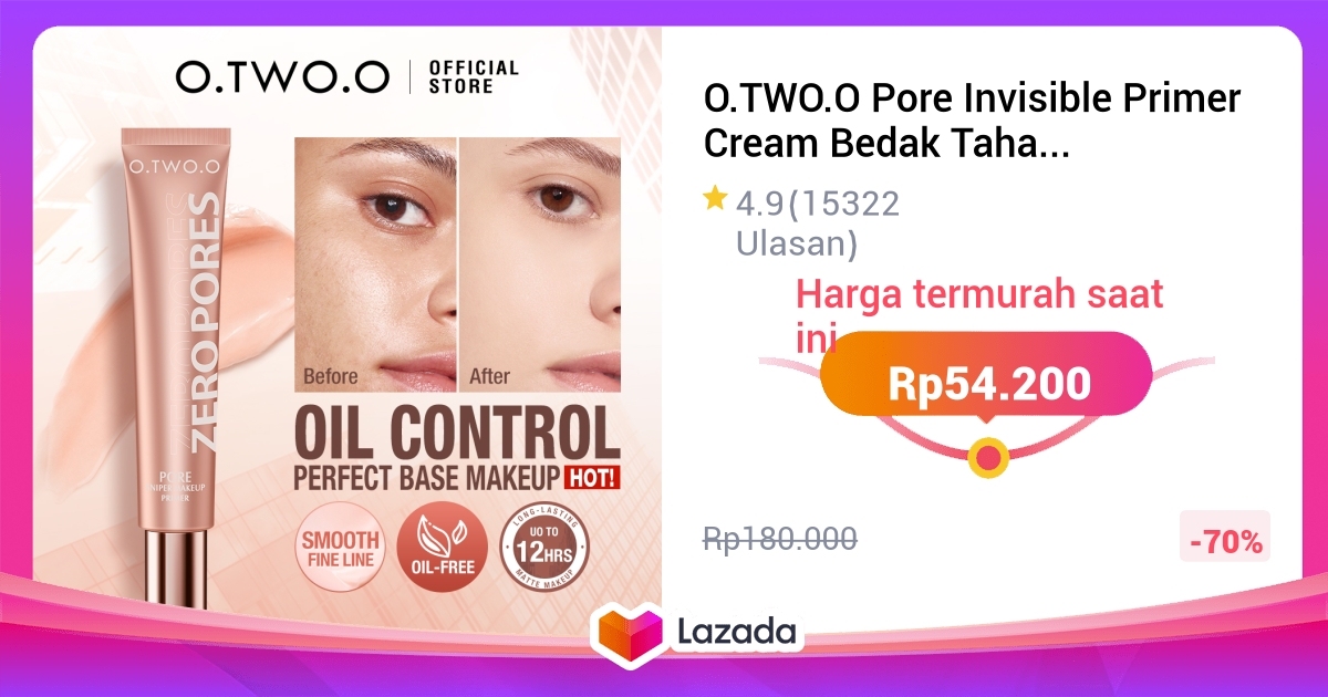 O.TWO.O Pore Invisible Primer Cream Bedak Tahan Air Dan Keringat Oil ...