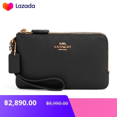 COACH 6649 SMALL DOUBLE CORNER ZIP IN PEBBLE LEATHER Black