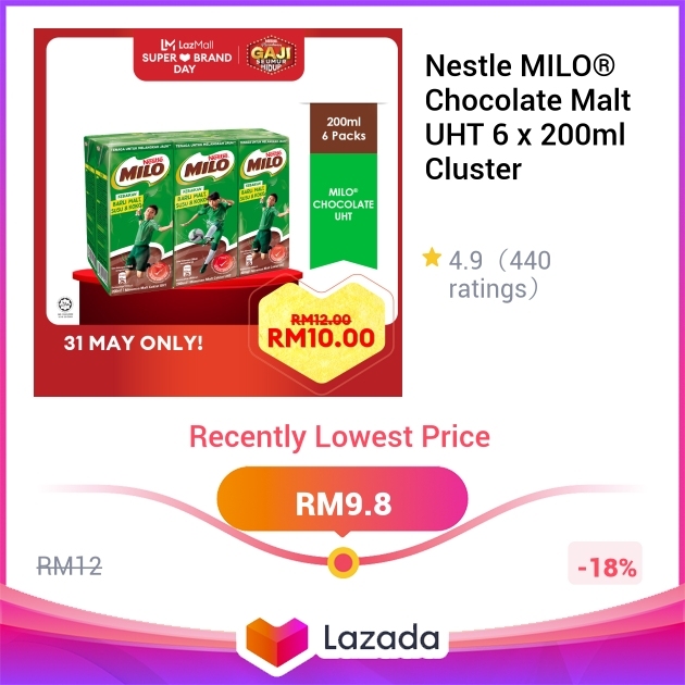 Nestle MILO® Chocolate Malt UHT 6 x 200ml Cluster