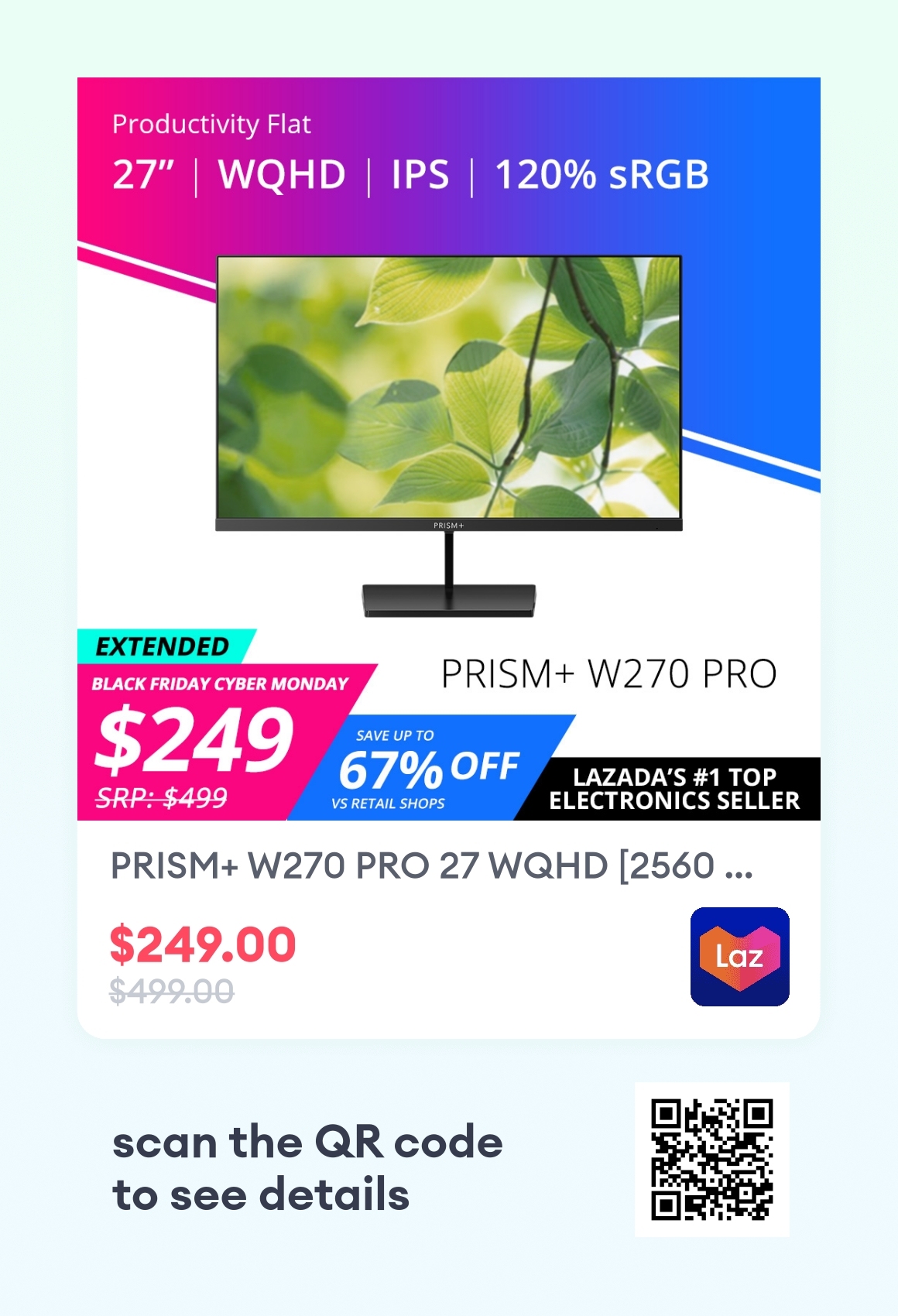 PRISM+ W270 PRO 27 WQHD [2560 x 1440] IPS 120% sRGB Professional Monitor