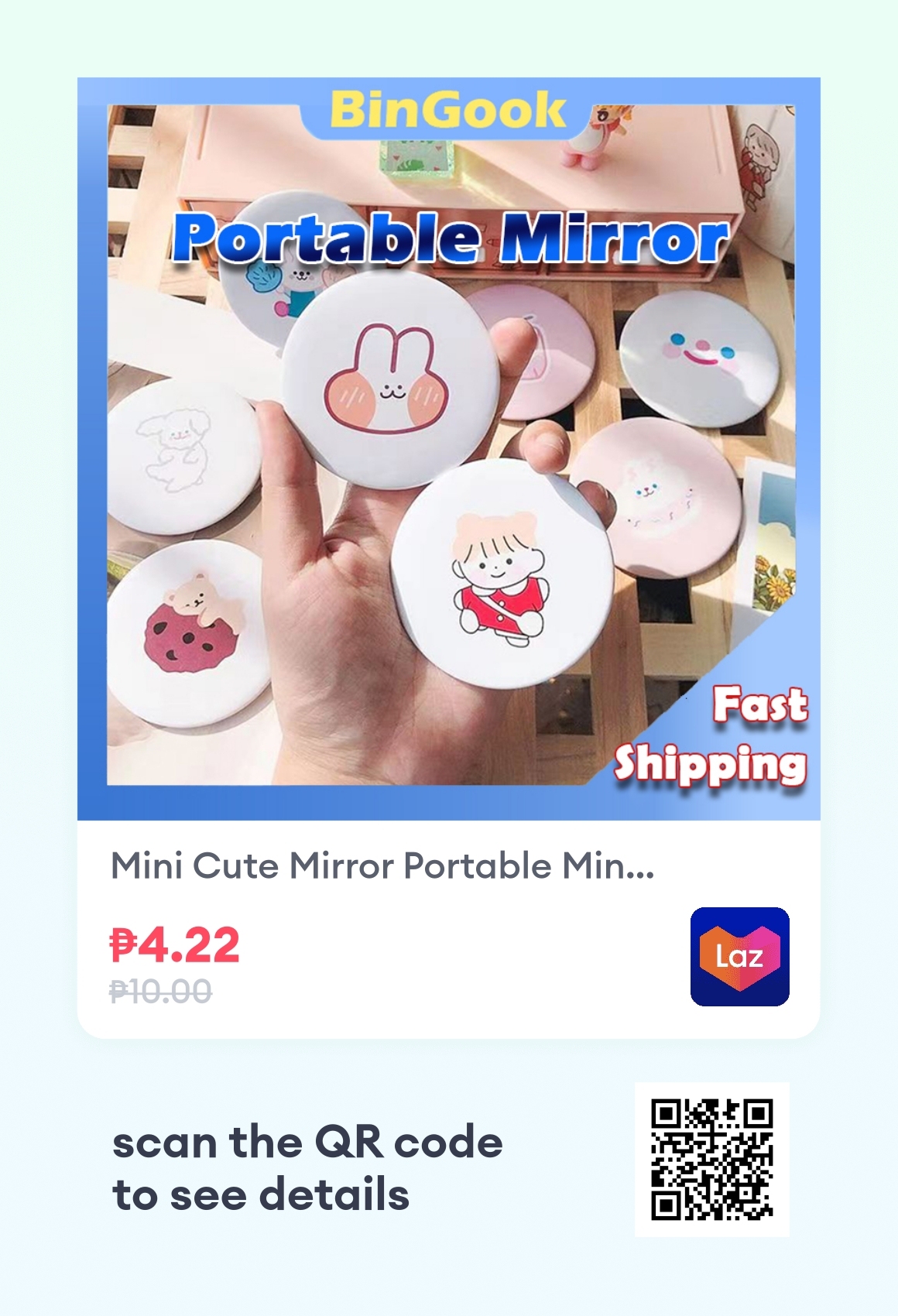 Mini Cute Mirror Portable Mini Makeup Mirror Cute Cartoon Pattern Round ...