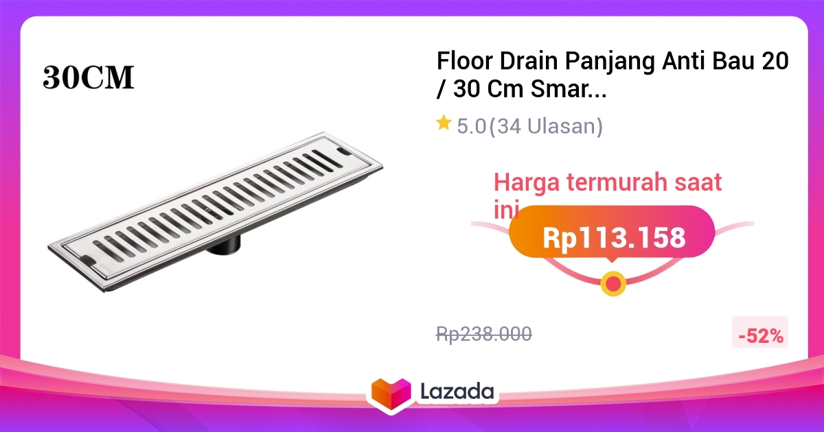 Floor Drain Panjang Anti Bau 20 / 30 Cm Smart Floor Drain Panjang ...