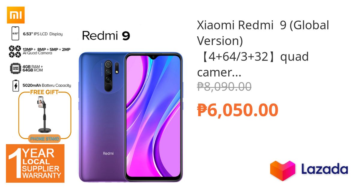 Xiaomi Redmi 9 (Global Version) 【4+64/3+32】quad camera Smartphone 6.53 ...