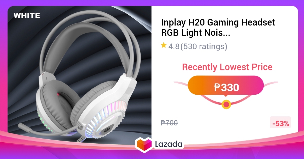 Inplay H20 Gaming Headset RGB Light Noise Cancellation Wired Headphone With Mic For PC /Laptop/ PSP